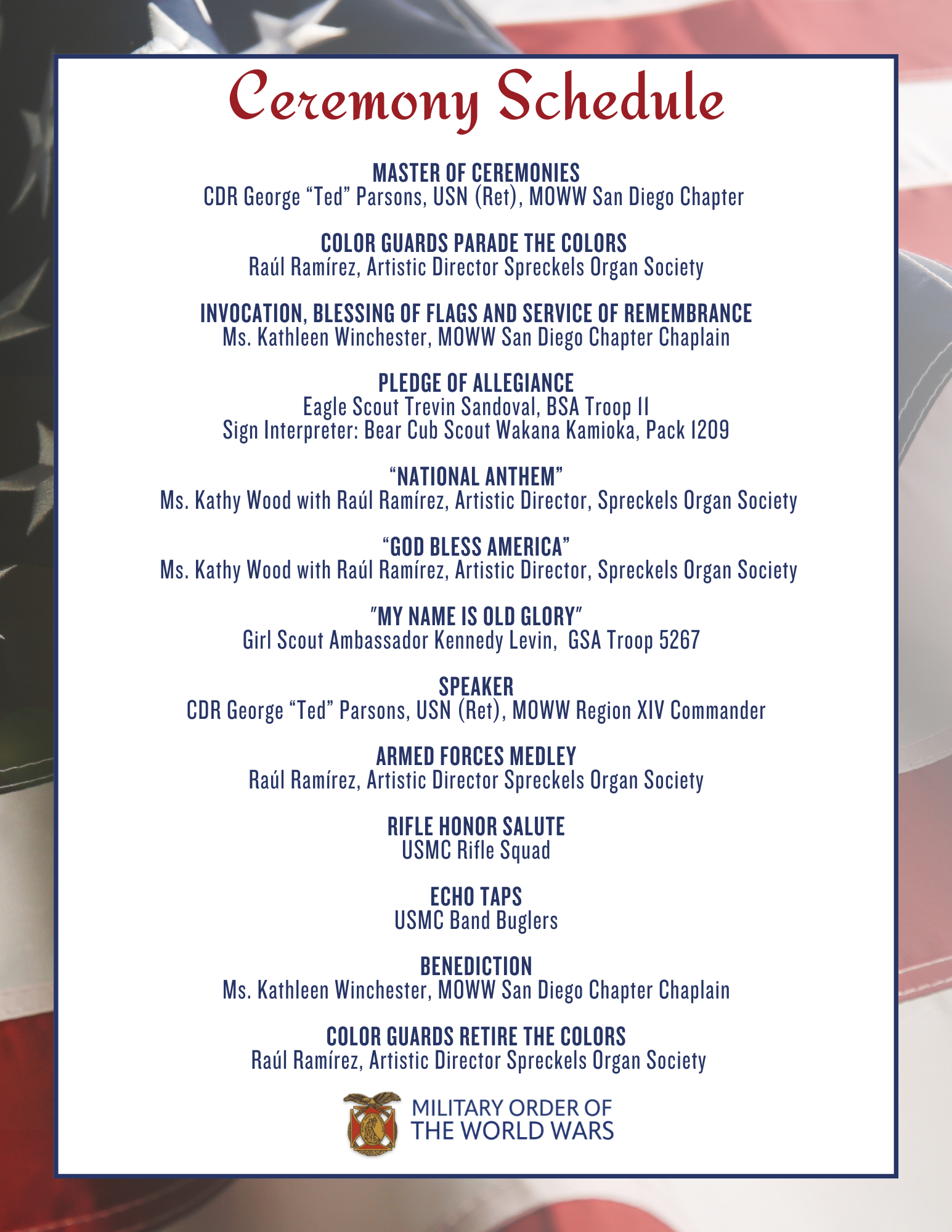 EVENT PROGRAM: The 67th Annual Massing of the Colors | San Diego Chapter